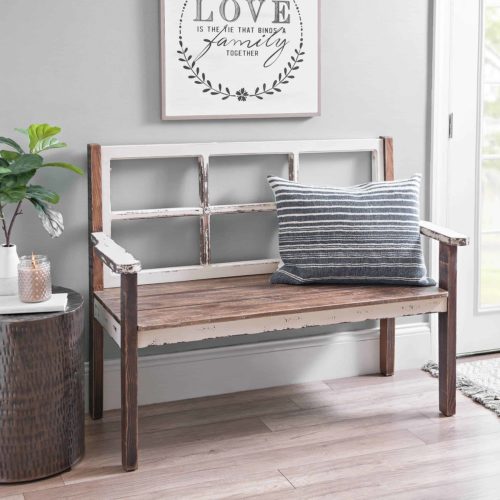 Farmhouse White Distressed Bench